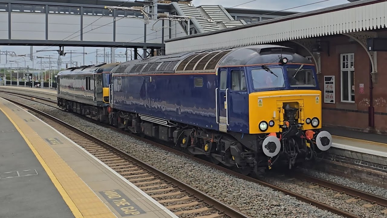 Class 57 pulling Class 92 through Wellingborough - YouTube