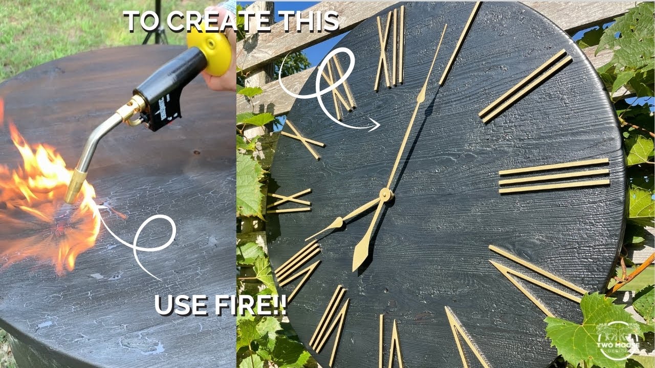 Burning wood to make a cool textured clock ?? // How to // Woodworking ...