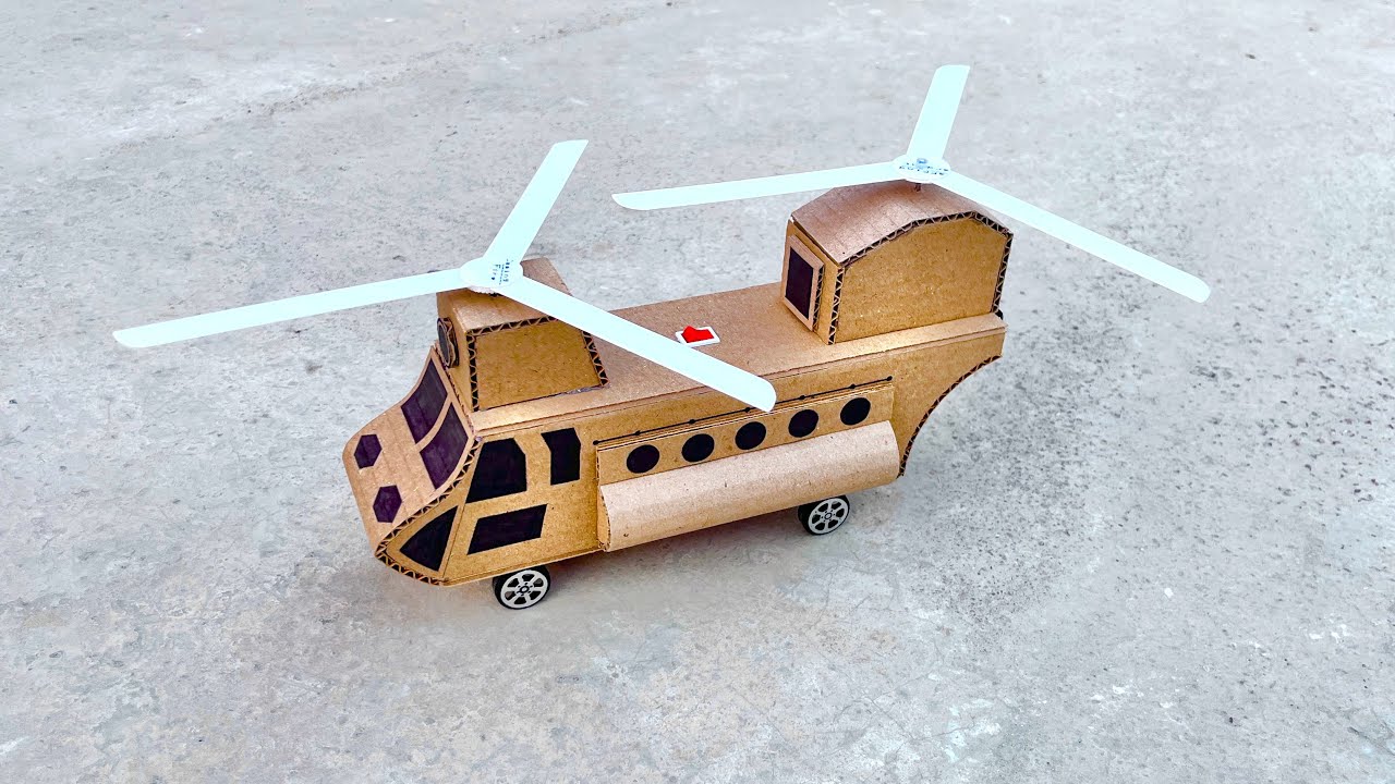 How to make a cardboard chinook Helicopter at home with dc motor and ...