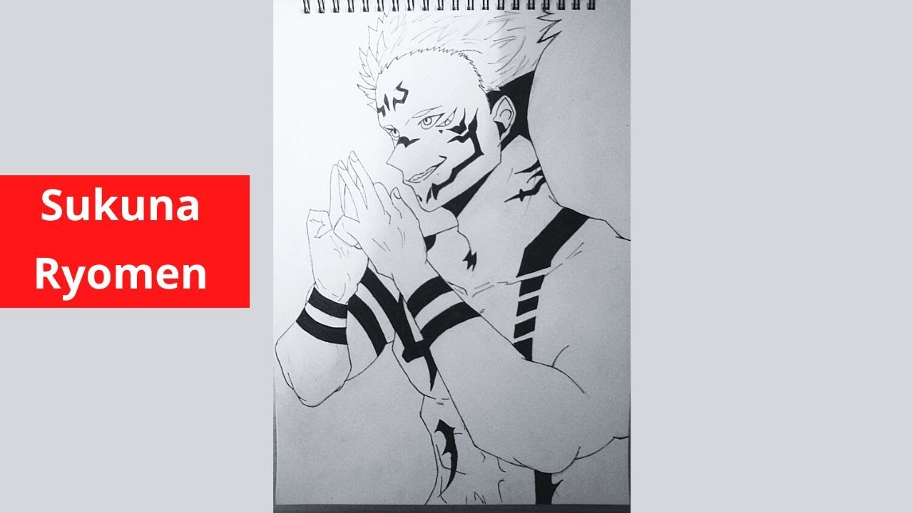 Easy Anime Drawing | How To Draw Outline Sukuna Ryomen Jujutsu Kaisen ...