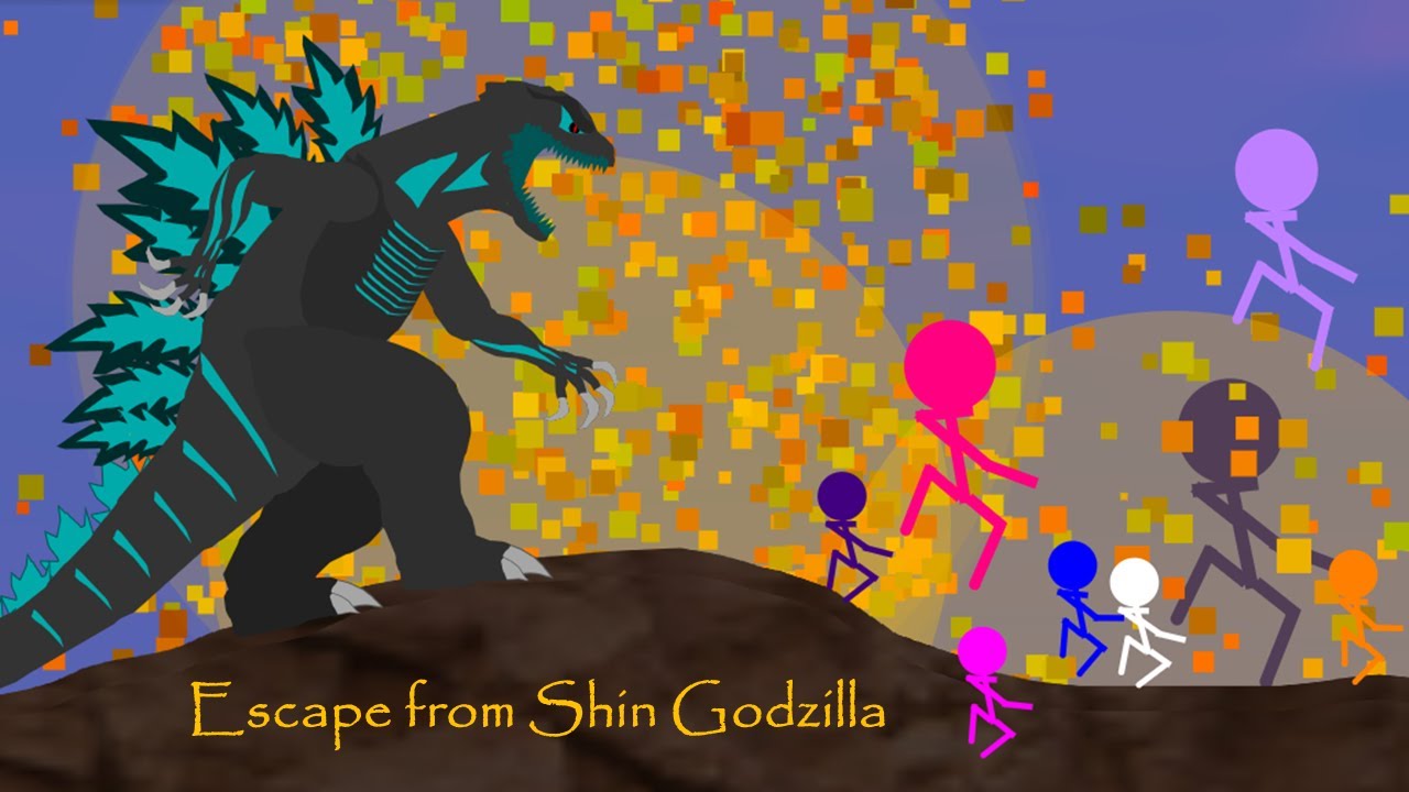 Godzilla, Shin Godzilla vs sTICKMAN - Survival Marble Race in Algodoo ...