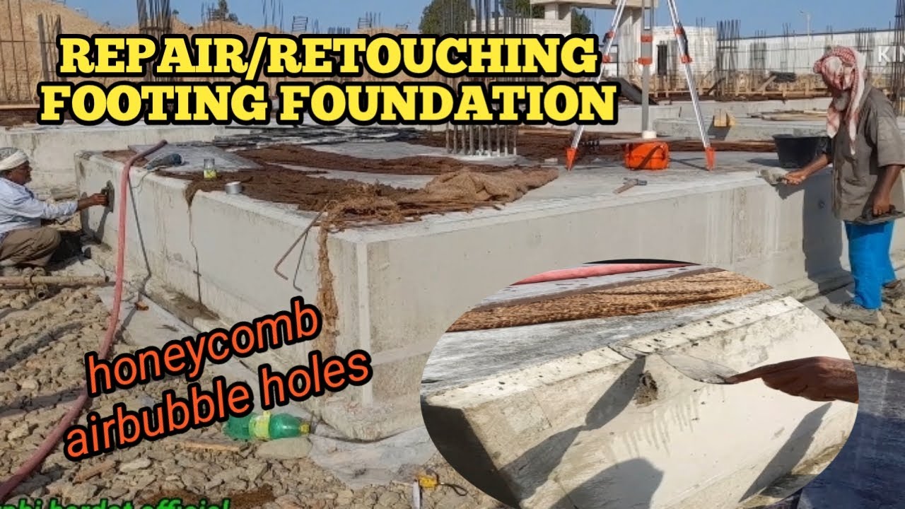 Retouching of concrete foundation cause by air bubbles hole & honey ...