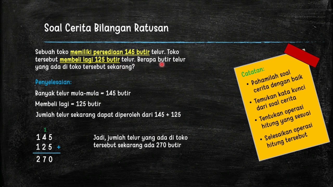Soal Cerita Penjumlahan dan Pengurangan Bilangan Ratusan (Matematika ...
