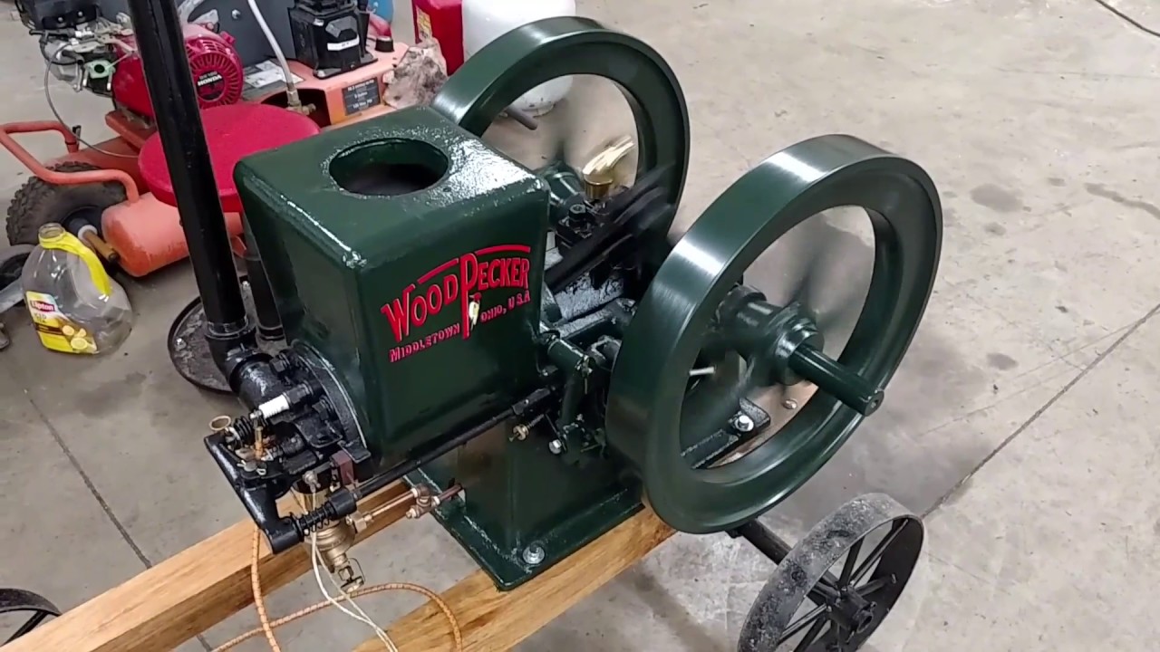 Woodpecker Hit Miss Engine finished with decals - YouTube