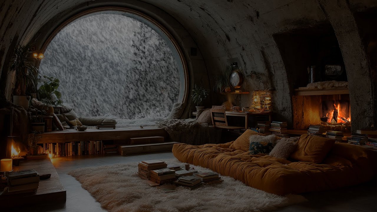 Warm Cave in a Cold Snowstorm | ASMR - Soothing Fireplace Sounds for ...