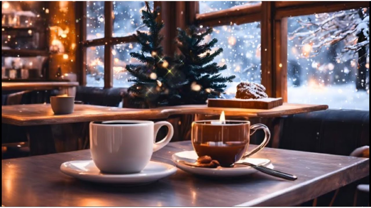 Cozy Winter Coffee Shop Ambience with Warm Jazz Music & Crackling ...