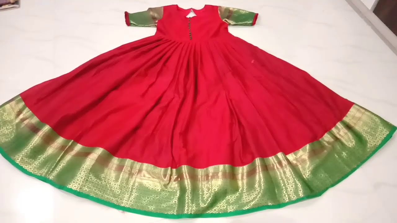 long frock stitching part~2//saree convert into long frock - YouTube