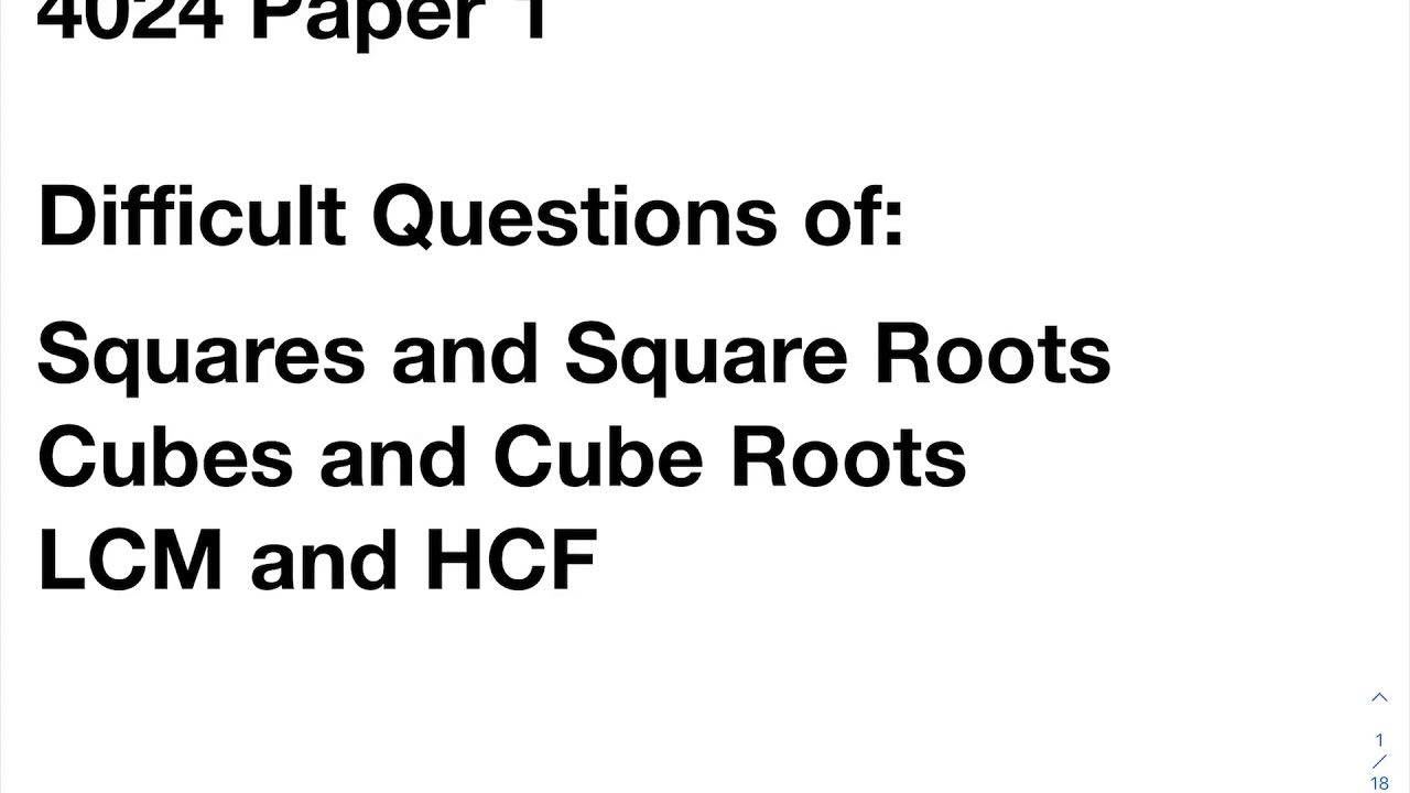 Squares, Square Roots, Cubes, Cube Roots, HCF and LCM from O Level ...