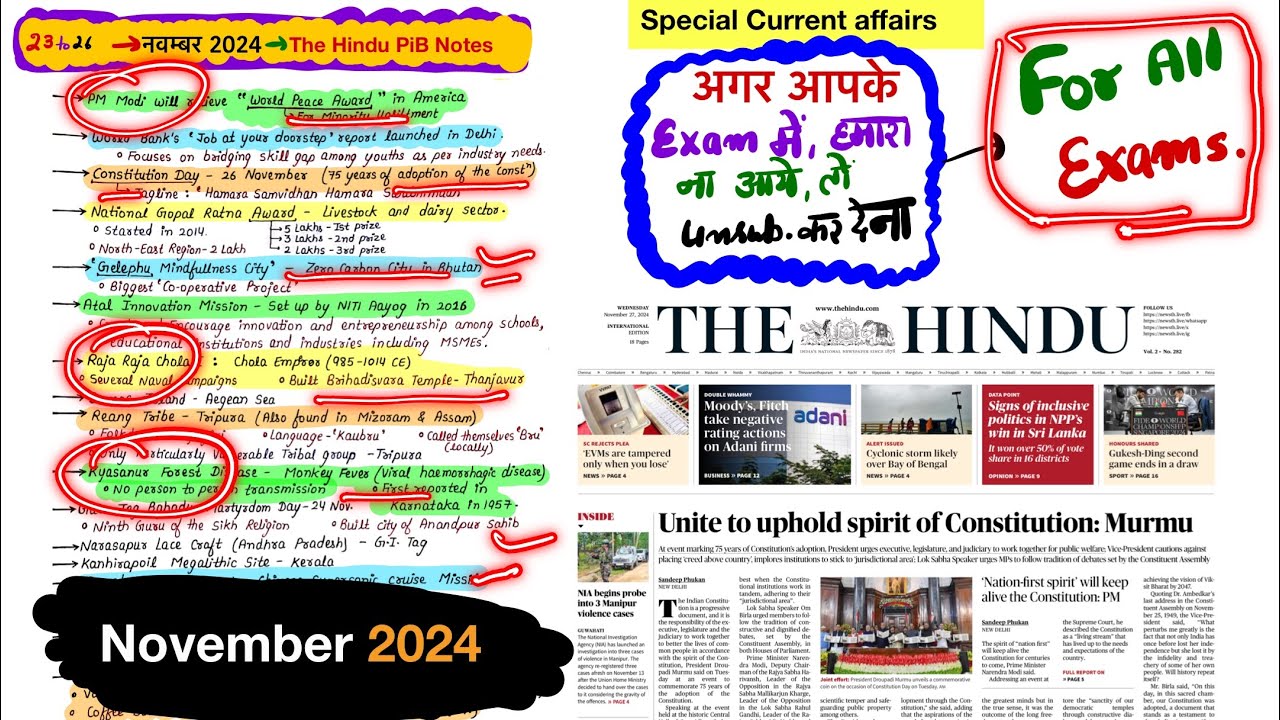 27 November 2024 | The Hindu Handwritten Notes UPSC | Current Affairs ...