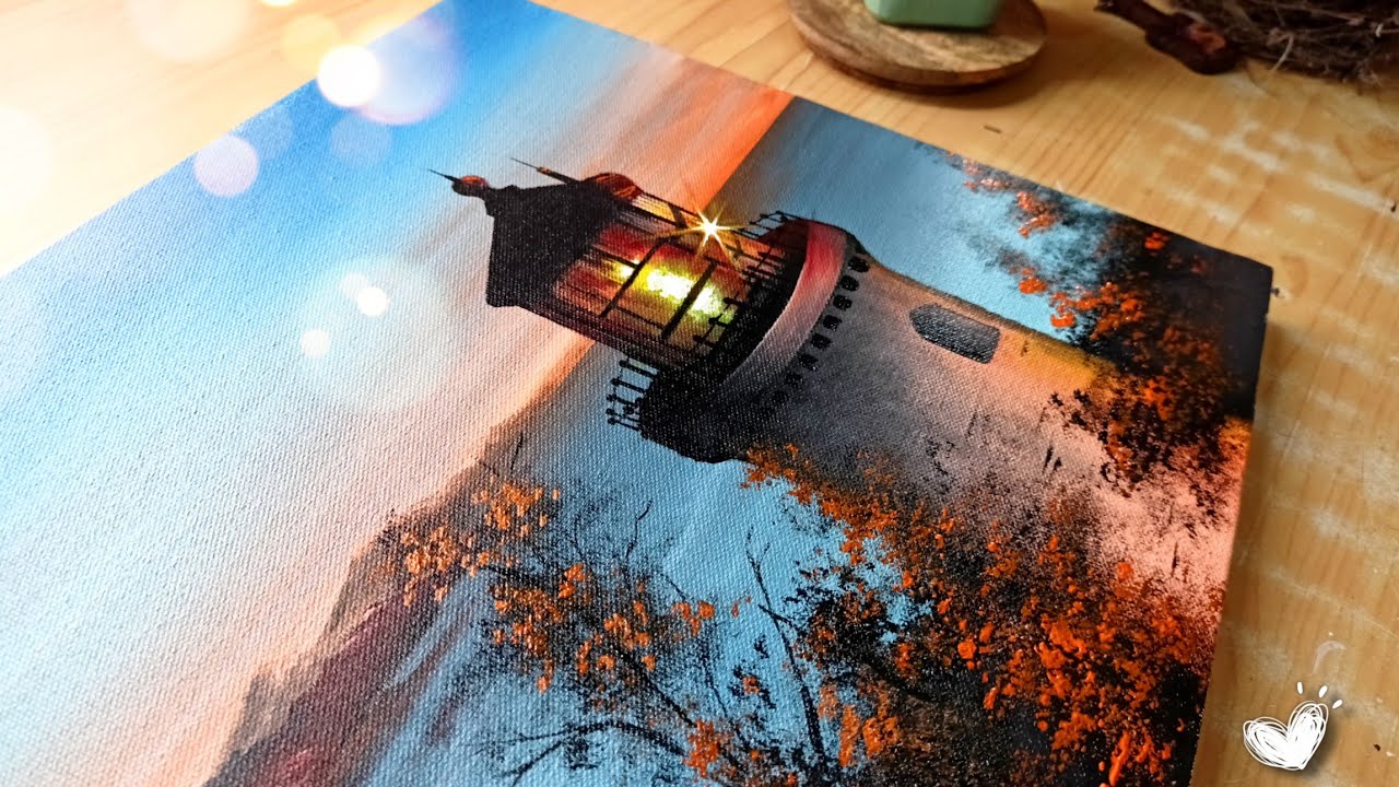 A View Of Peace 😌/ Acrylic Sunset Lighthouse Painting / Acrylic ...