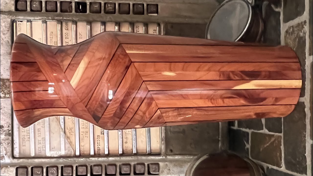 Woodturning Angle Cut Cedar & Veneer vase - YouTube