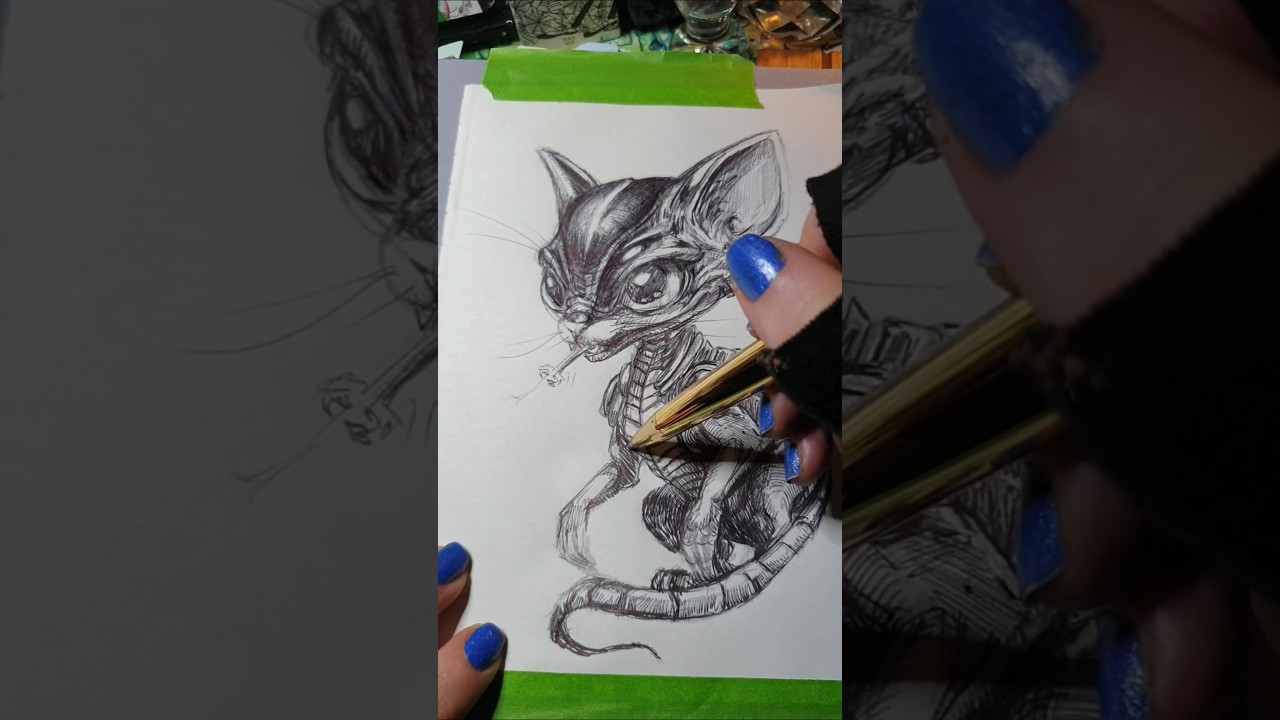 Drawing a Xenomorph Alien cat / Ballpoint pen art / #cute #cat # ...