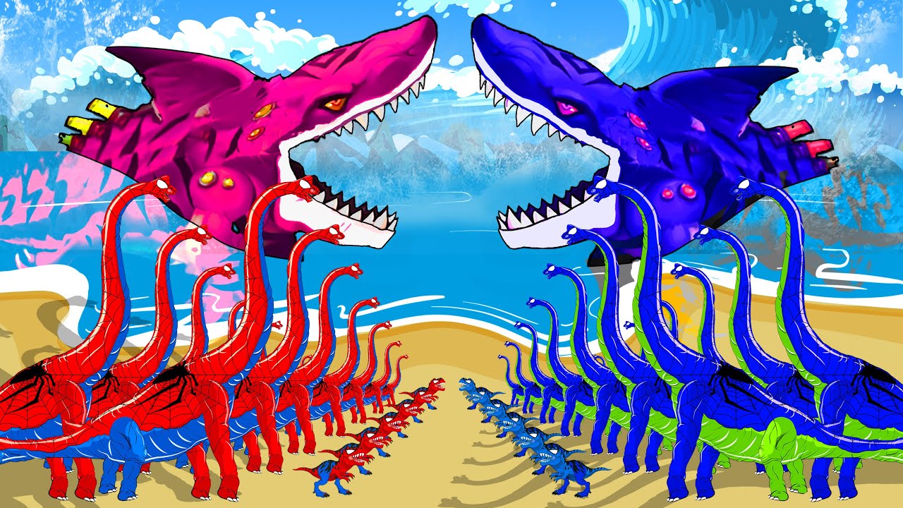 SHARK VS SPIDEY T-REX, BRACHIOSAURUS, VELOCIRAPTOR, Indominus: Jurassic ...