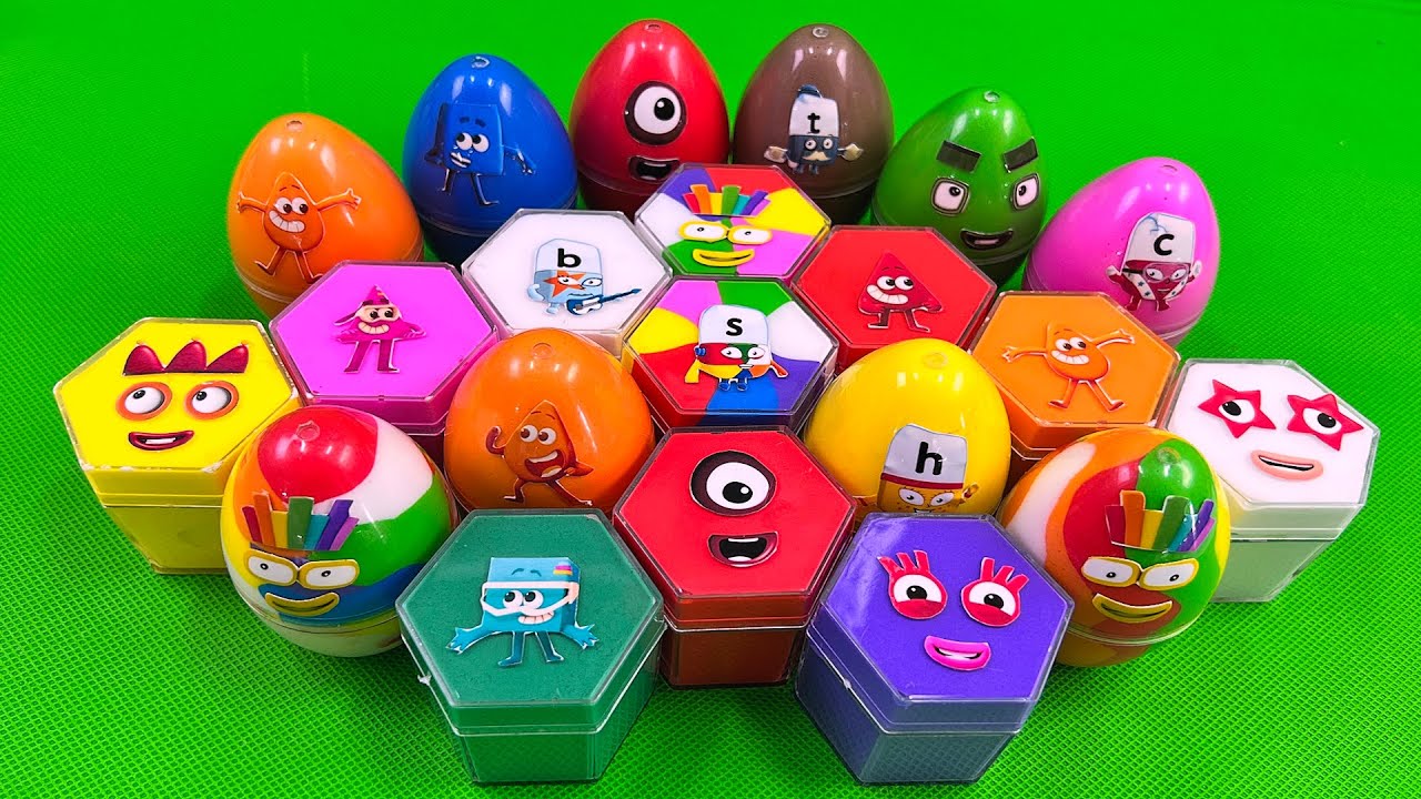 Hunting Numberblocks inside Rainbow Eggs, Hexagon Shapes with CLAY ...