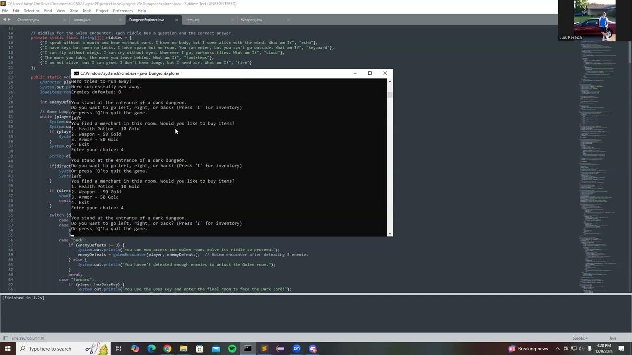 Final project Dungeon Explorer code - YouTube