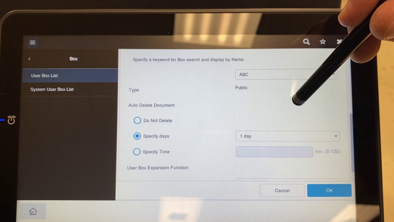 Konica Minolta How to setup a public use user box or Forms Box - YouTube