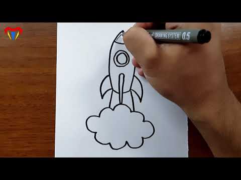 ROKET çizimi - kolay UZAY MEKİĞİ çizimleri - basit, güzel, tatlı, sevimli, resim, adım adım