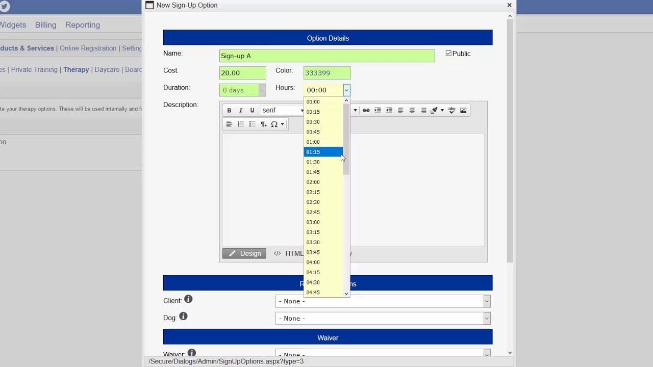 Creating Therapy Sign up Options - YouTube
