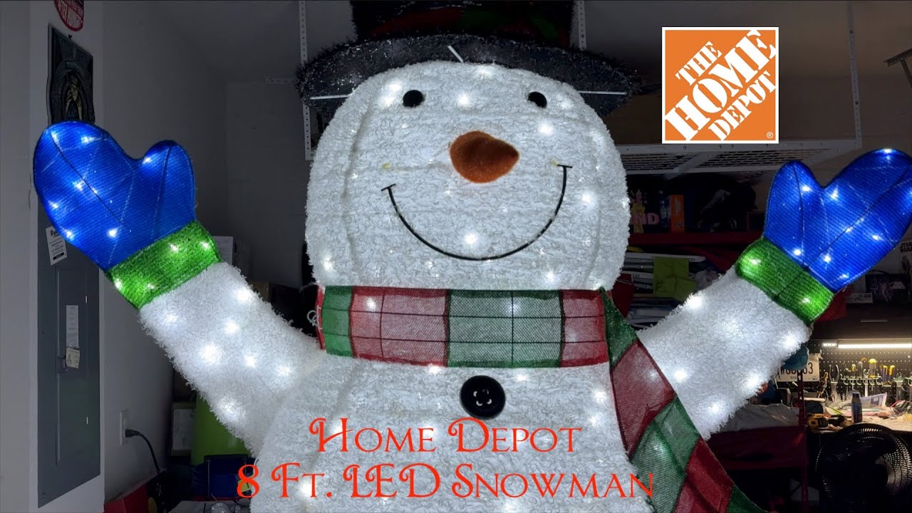 Home Depot 8 ft. LED Collapsible Snowman Holiday Yard Decoration ...