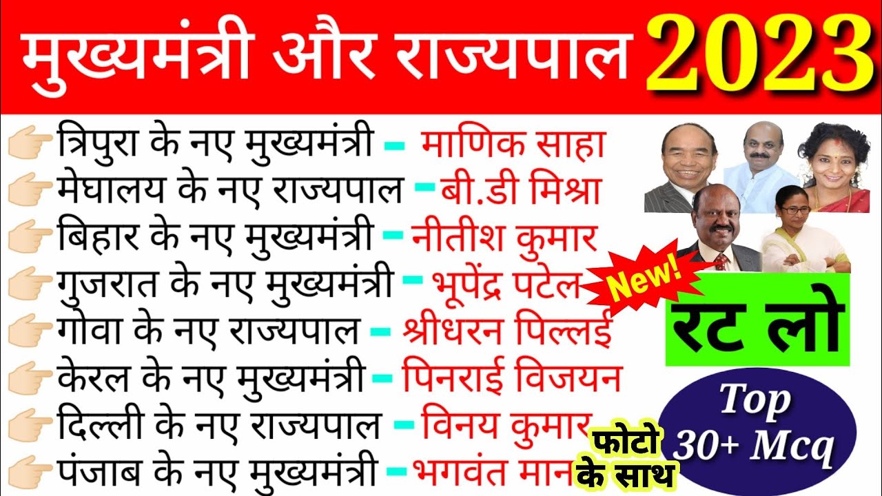 राज्यपाल और मुख्यमंत्री 2023 | cm and governor of india 2023 latest ...