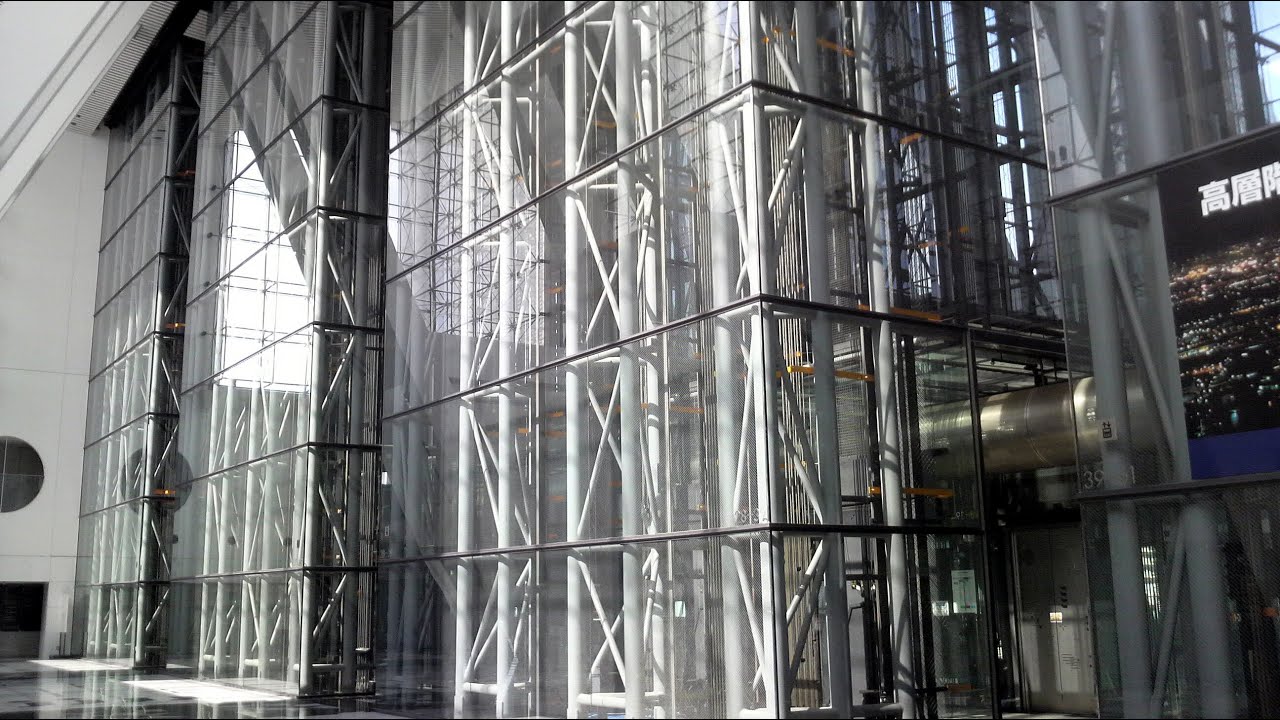 高層階用シースルーエレベーターホール 東芝製 Crystal Elevator Hall - YouTube
