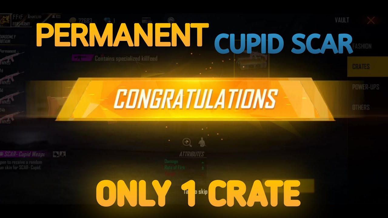 ONLY 1 CRATE PERMANENT CUPID SCAR || FREE FIRE - YouTube