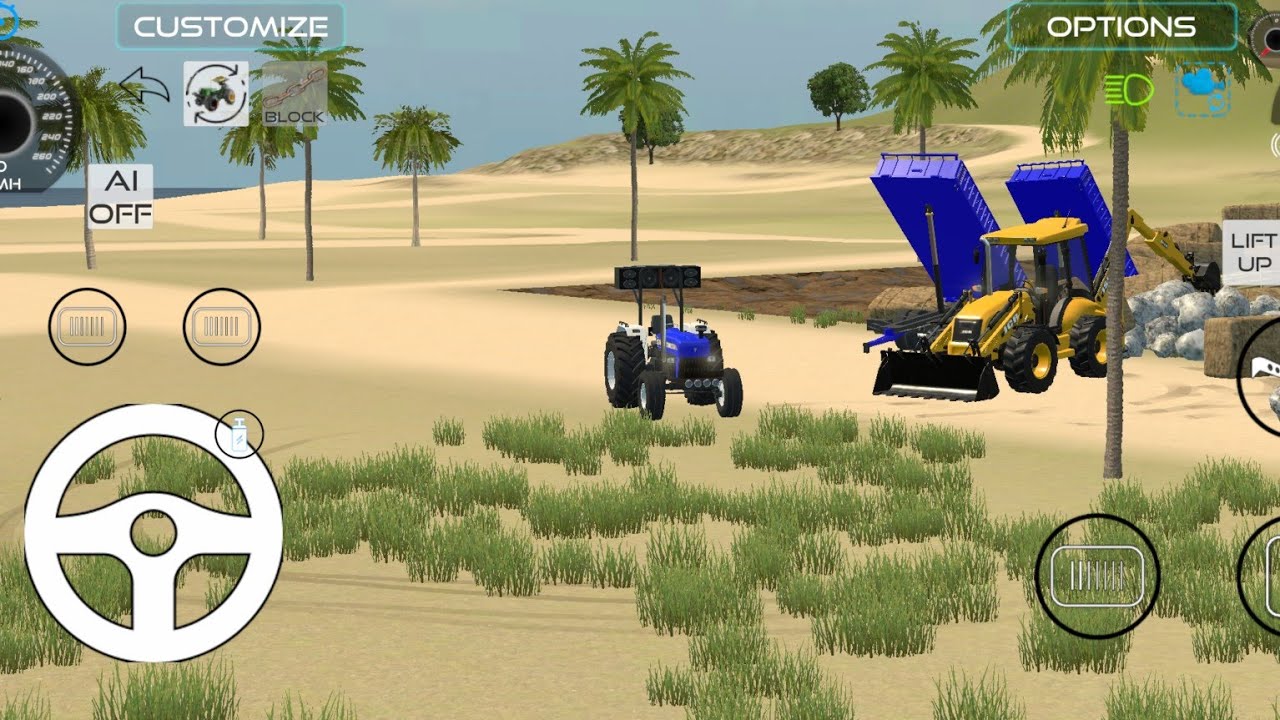 Drive heavy tractor trolley with Jcb and loading rocks and bori # ...