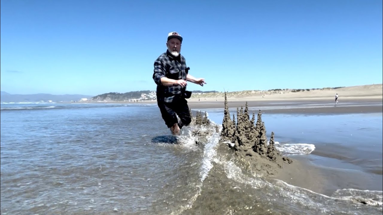 Drip Sandcastle hit by Multiple waves and Destroyed - YouTube