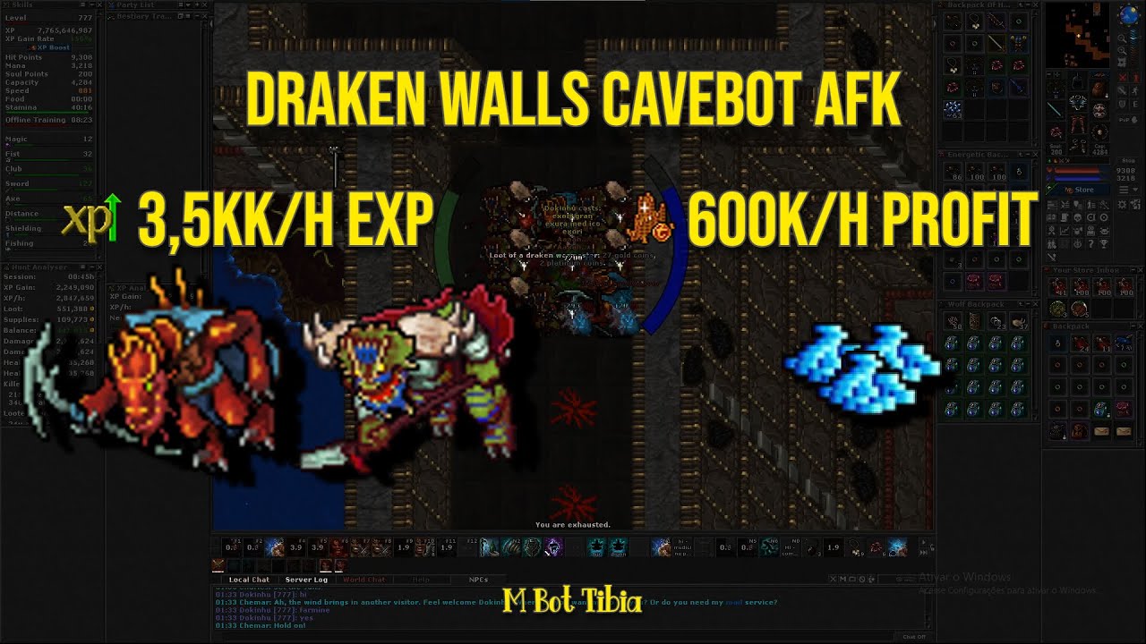 M Bot Tibia Global 2025 LVL 250+ EK RP Draken Walls Cavebot Tibia ...