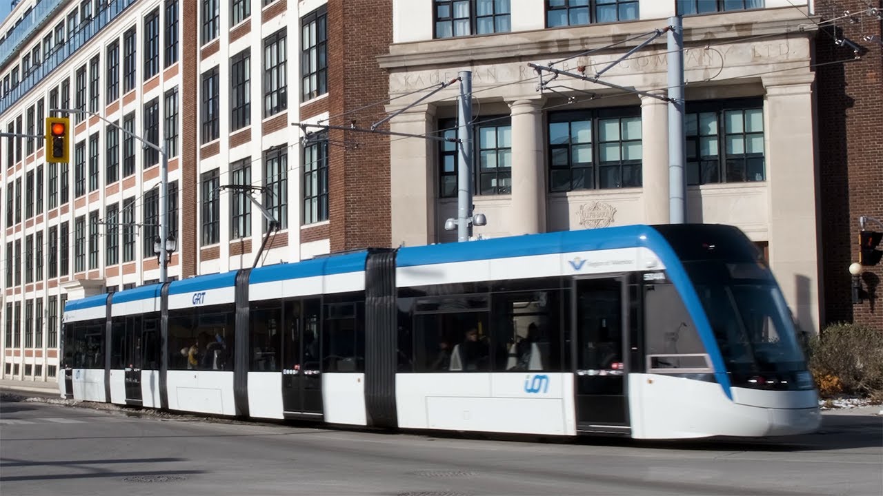 Trams in Kitchener, Ont. (Waterloo 'Ion Light Rail' LRT) - YouTube