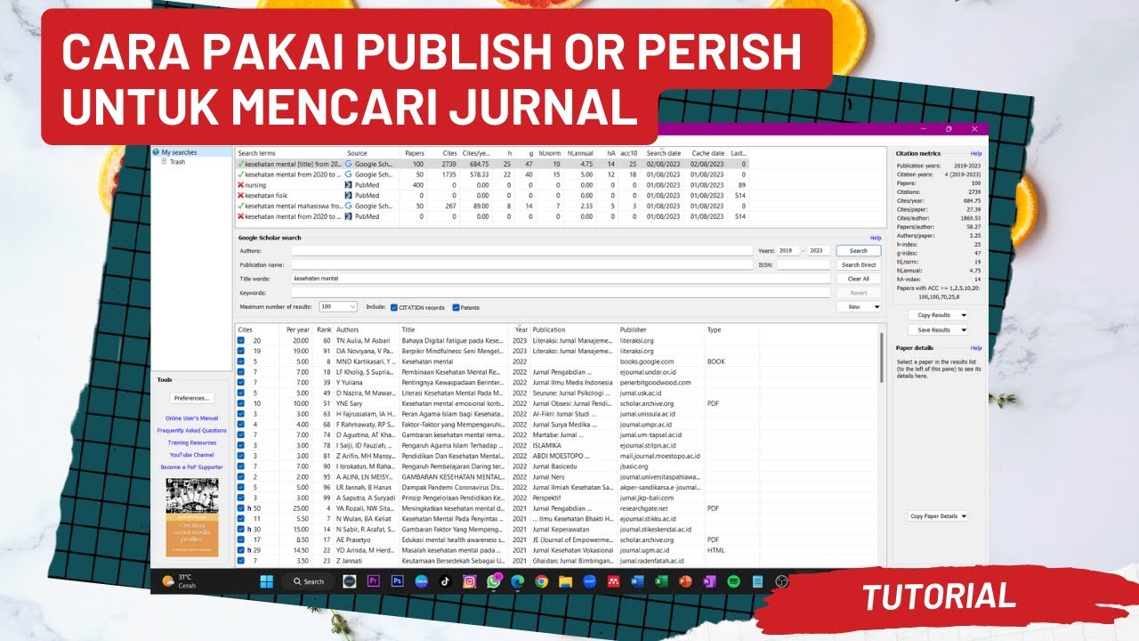 Cara Pakai Publish or Perish untuk mencari jurnal - YouTube