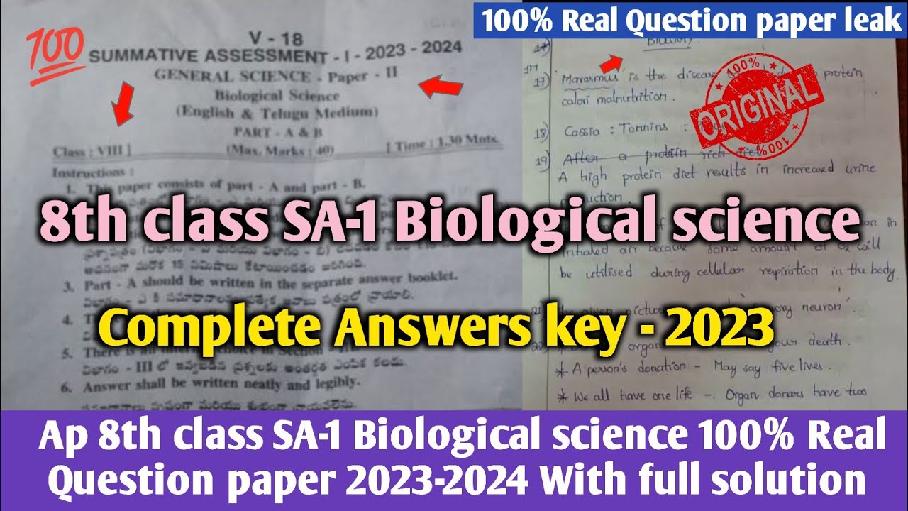 Ap Sa1 8th class real biological science question paper and answer 2023 ...