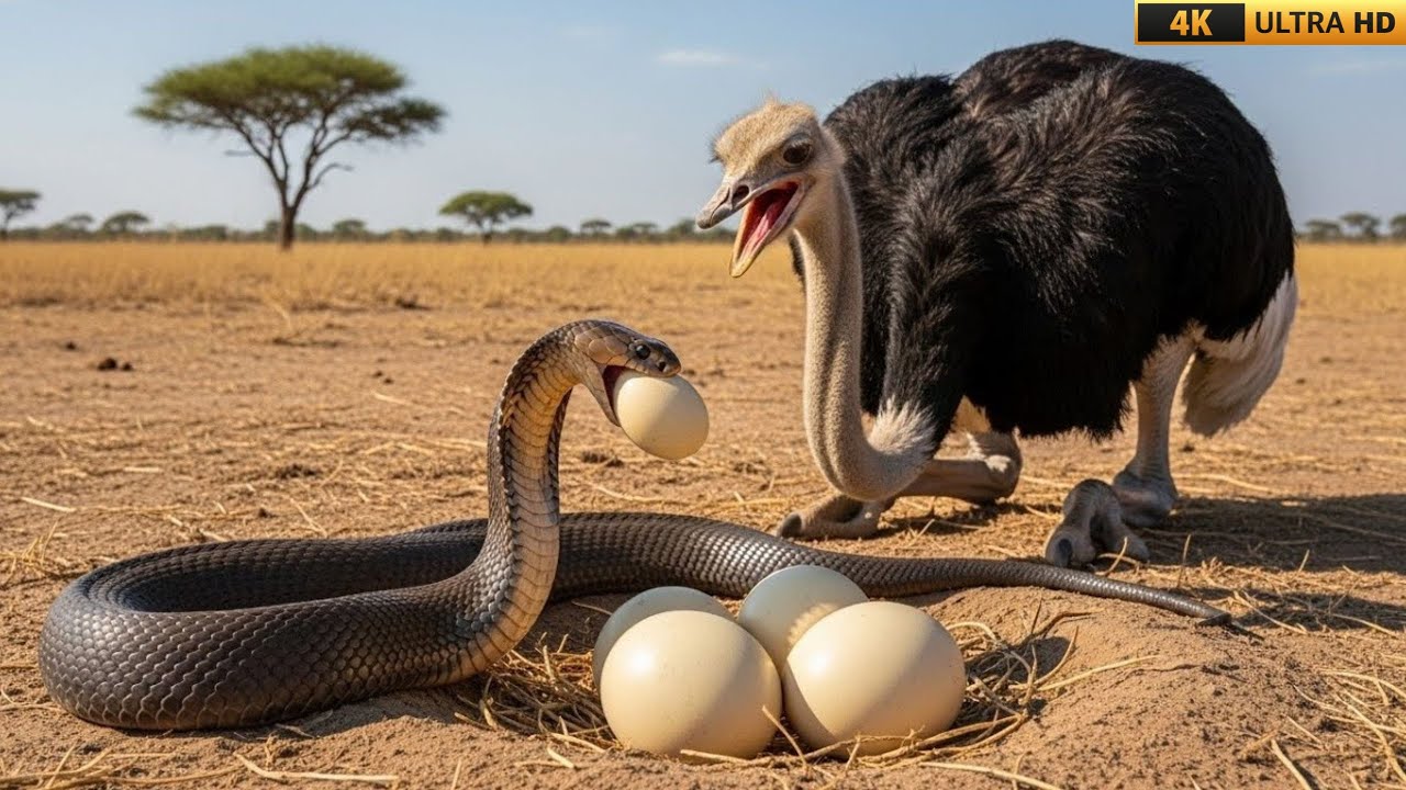 Giant Guardian – Mother Ostrich Battles Snake King to Protect Her Nest ...