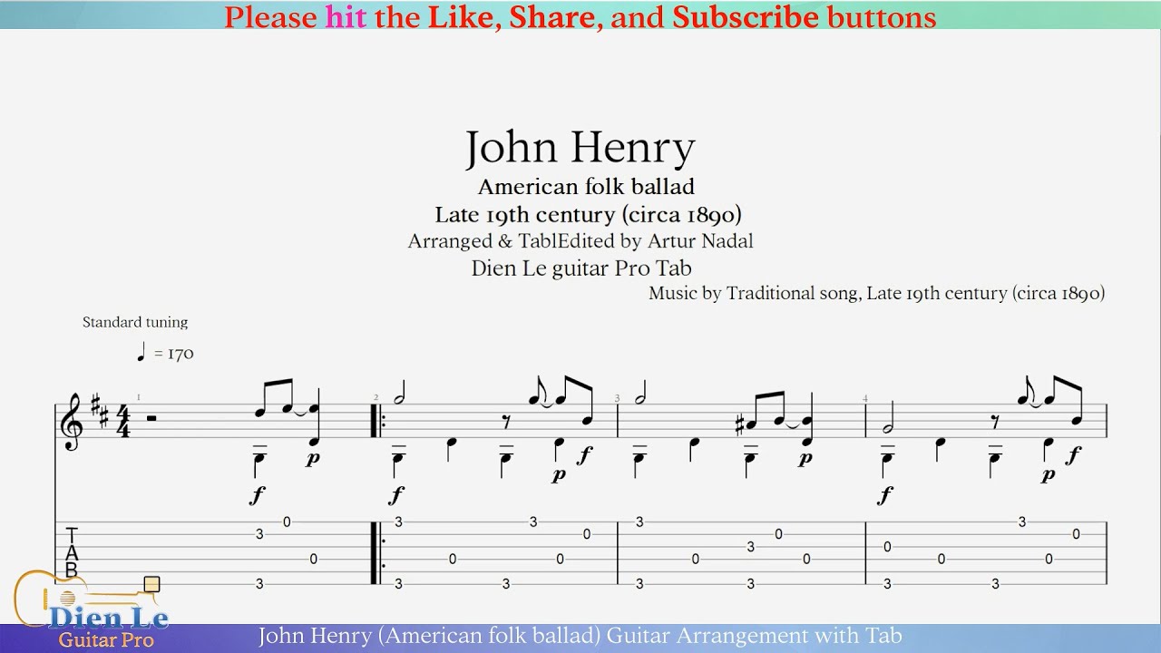 John Henry (American folk ballad) Guitar Arrangement with Tab - YouTube