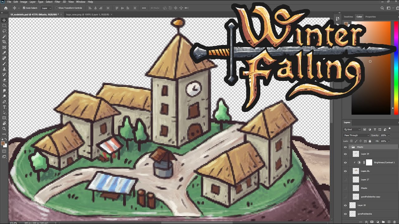 Learning how to draw a town... (Winter Falling illustration) - YouTube