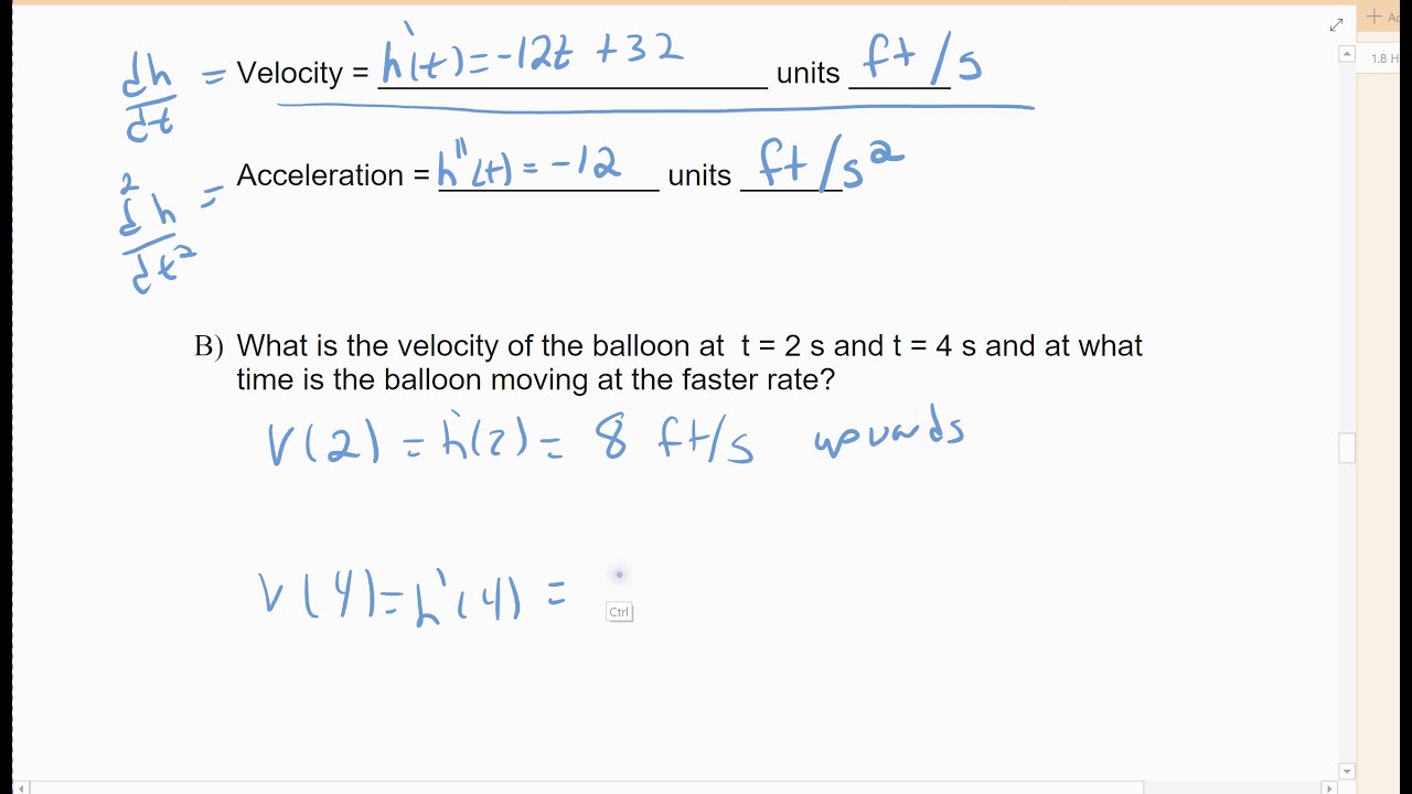 1.8 video 3 application of velocity acceleration - YouTube