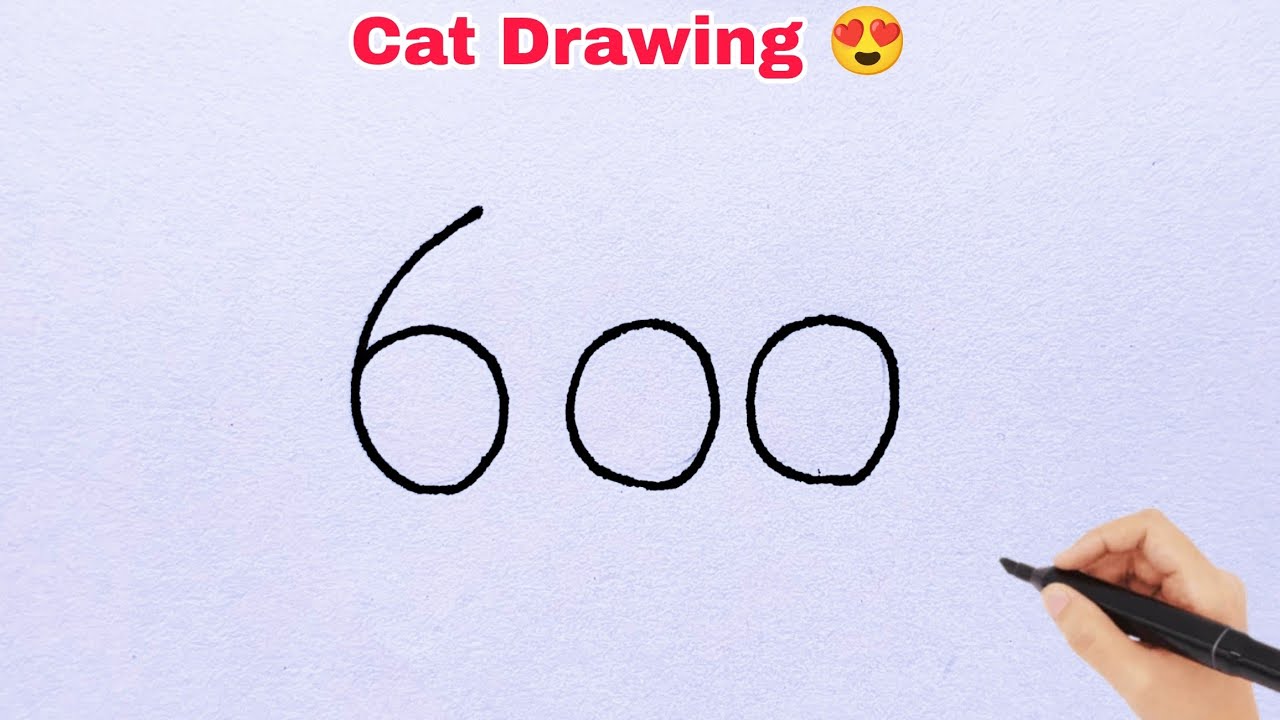 बिल्ली का चित्र कैसे बनाए | How To Draw Cat From Number 600 | Cute Cat ...