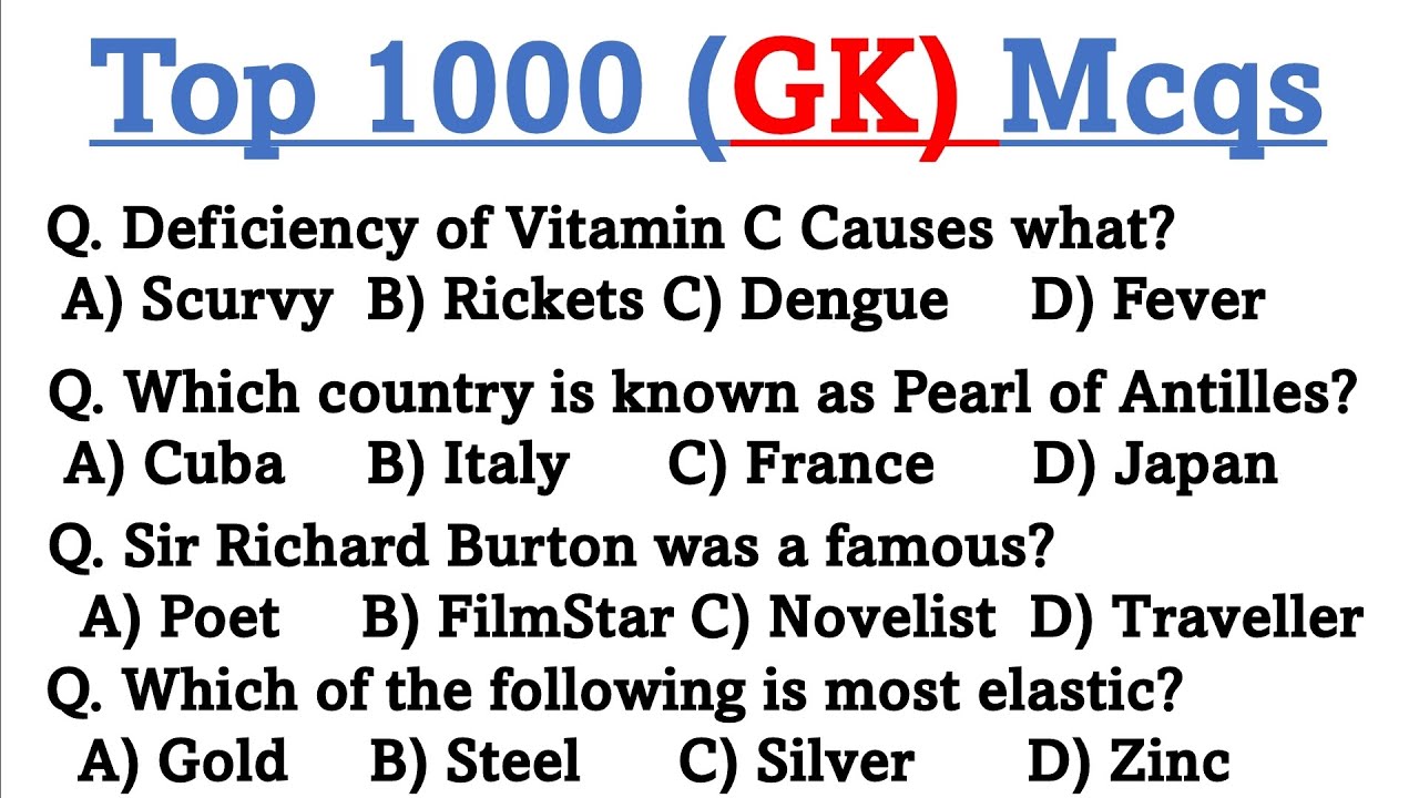1000 General Knowledge questions and answers | general knowledge ...