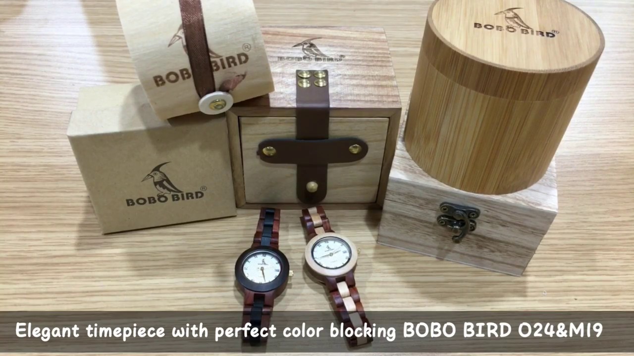 Elegant color blocking wooden watch for women - YouTube