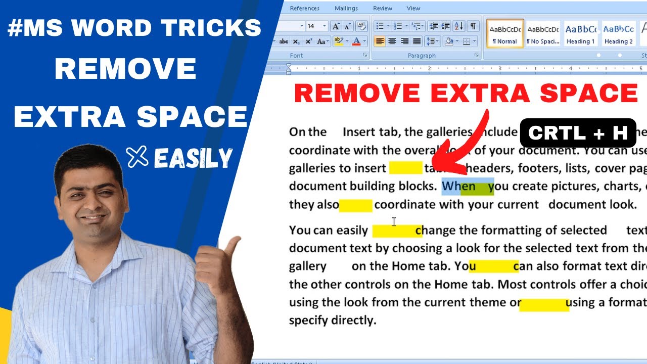 MS WORD TRICK REMOVING EXTRA SPACE || AUTOMATICALLY REMOVE EXTRA ...