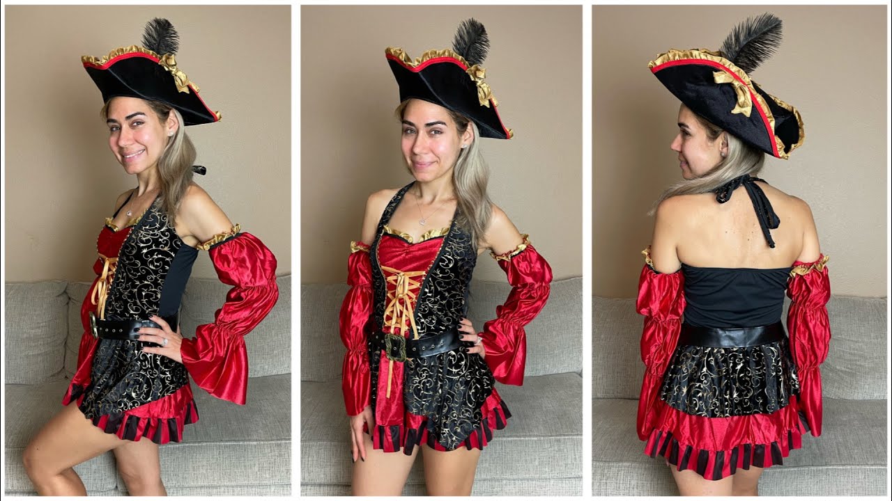 Cute Female Adult Spanish Pirate Halloween Costume Try On - YouTube