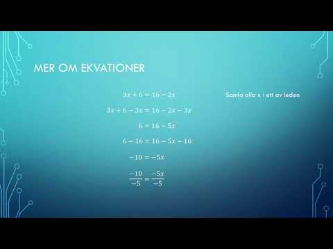 2 6 algebra åk 8 mer om ekvationer - YouTube