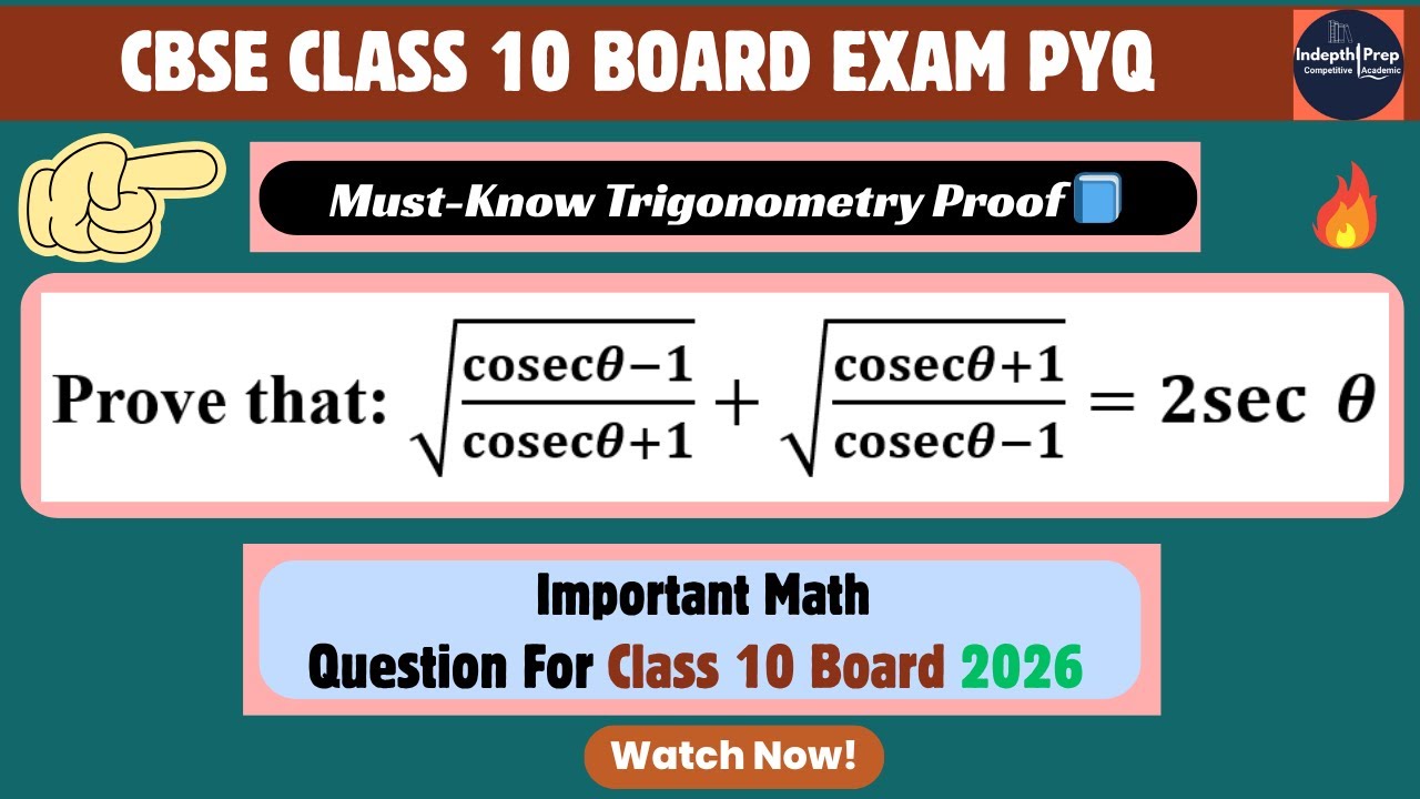 Class 10 Trigonometry | Prove This Important Identity | CBSE Board 2026 ...