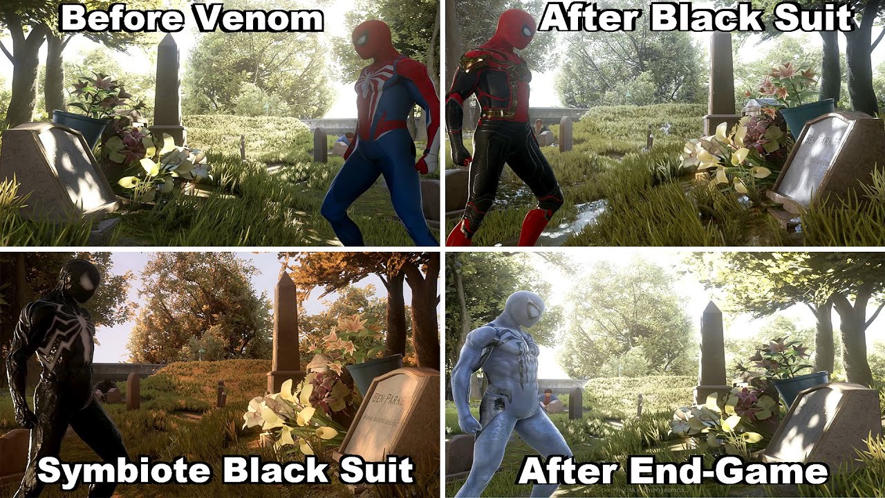 Peter Black Suit Visiting Aunt May Grave All Different Dialogues - Spider-Man 2 PS5 (2023) 4K ...