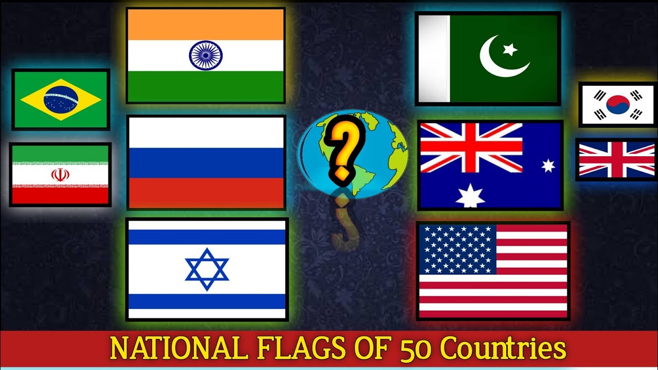 50 Countries And Flag In English|All Countries National Flags With ...