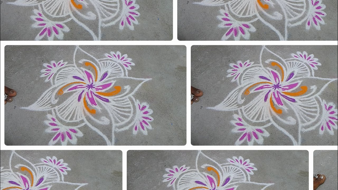 How to create free hand kolam design making/new kolam design/simple ...