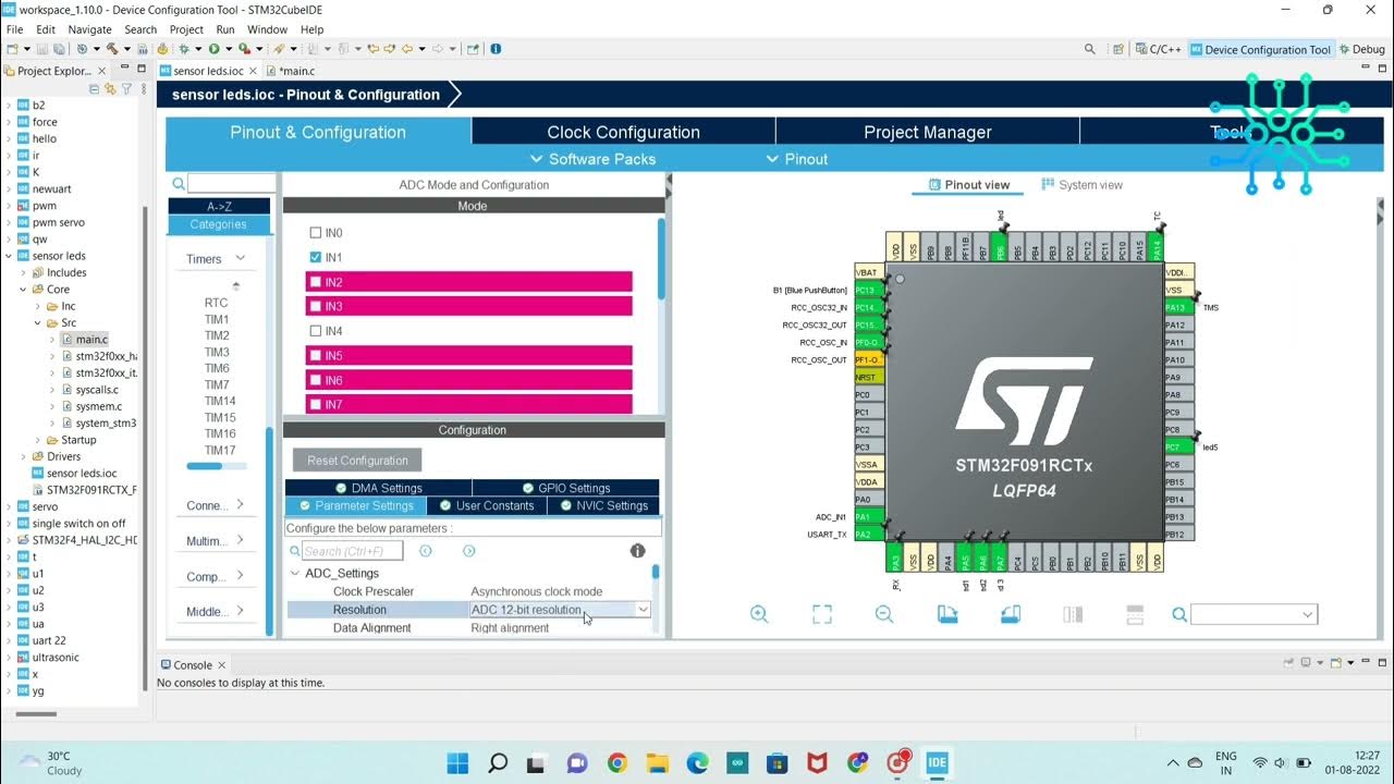 ADC in #STM32 microcontroller in tamil. tutorial for beginner. stm32f091rc board. cube IDE ...