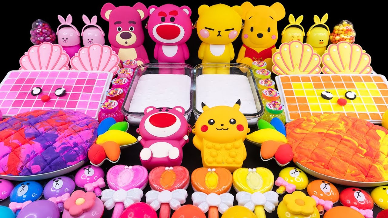 Random ASMR Slime Mixing 🌈 Rainbow Pink Bear vs Glitter Slime | Random ...