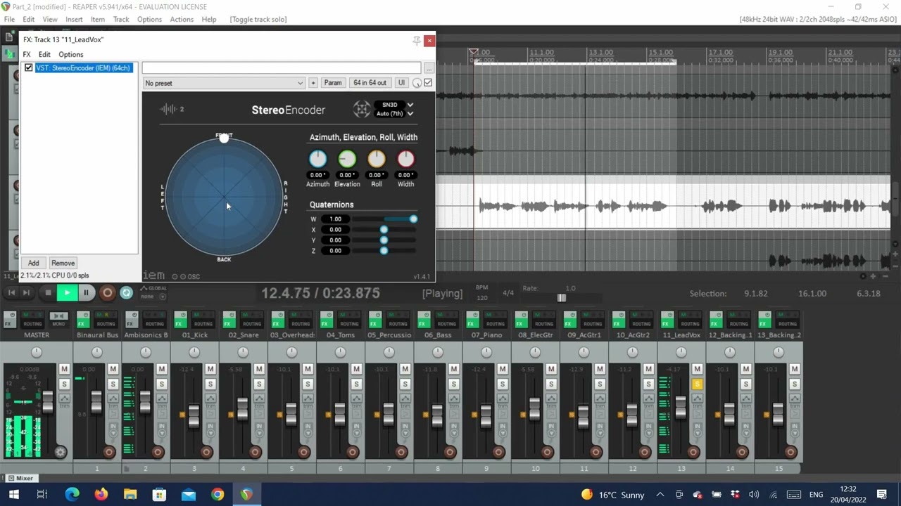 Ambisonics spatial audio with Reaper and IEM - YouTube
