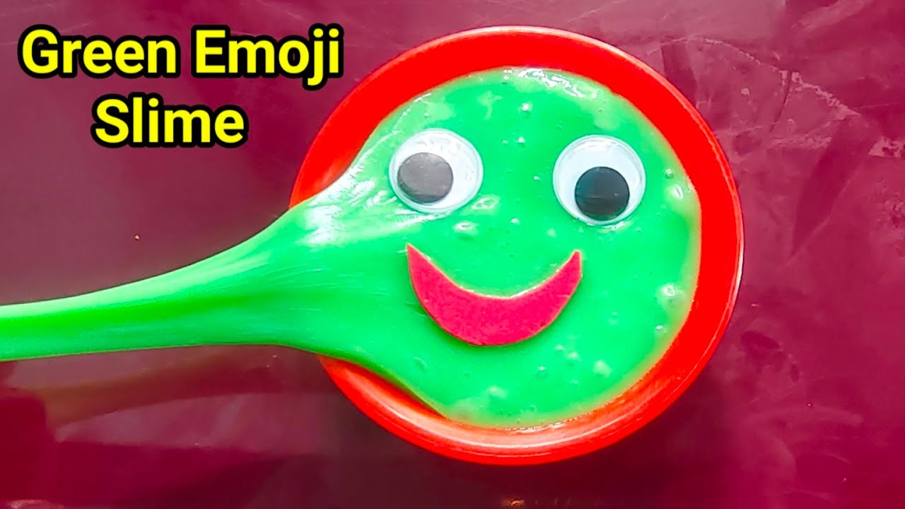 Homemade green emoji Slime/Fun Mixing - YouTube